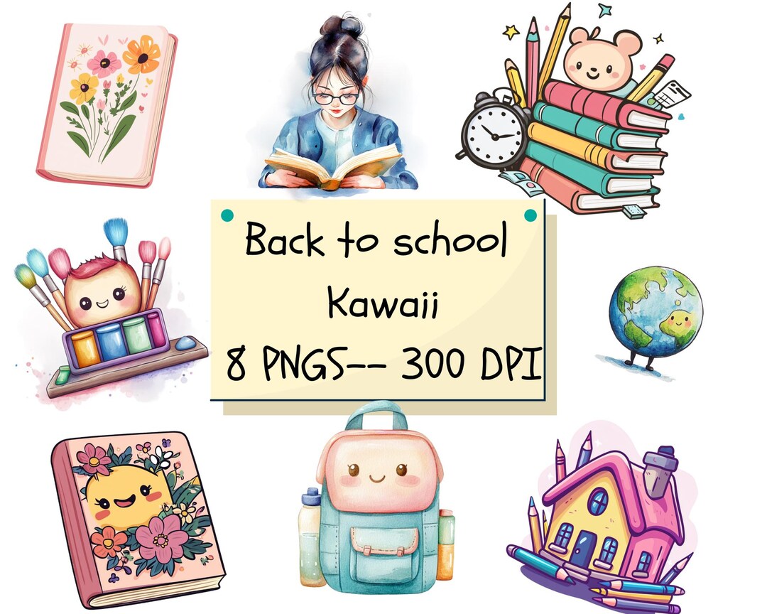 Back to School PNG, School Clipart Bundle, Kawaii Teacher Clipart ...