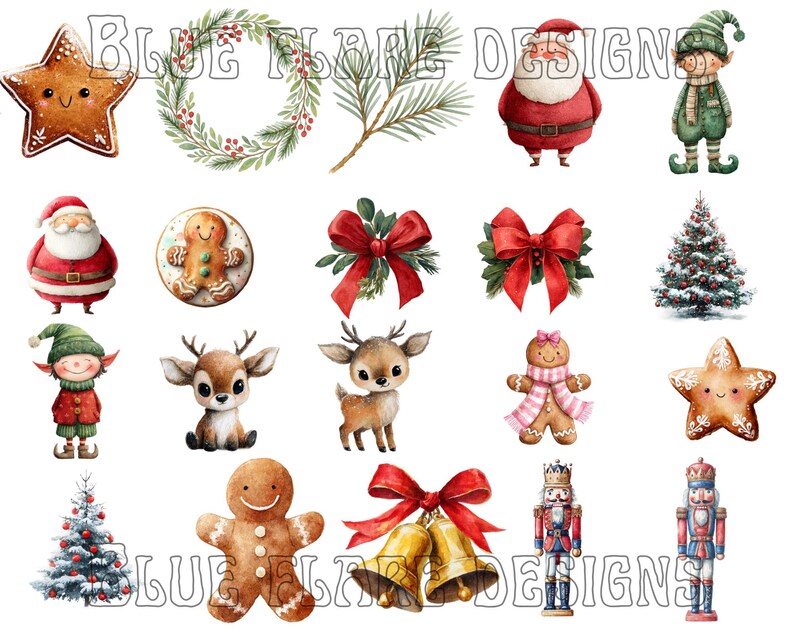 Watercolor Christmas Clipart -santa Claus PNG Clipart Bundle -christmas ...