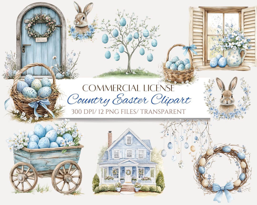 Country Easter Clipart Bundle Easter Watercolour Spring Clipart Easter ...