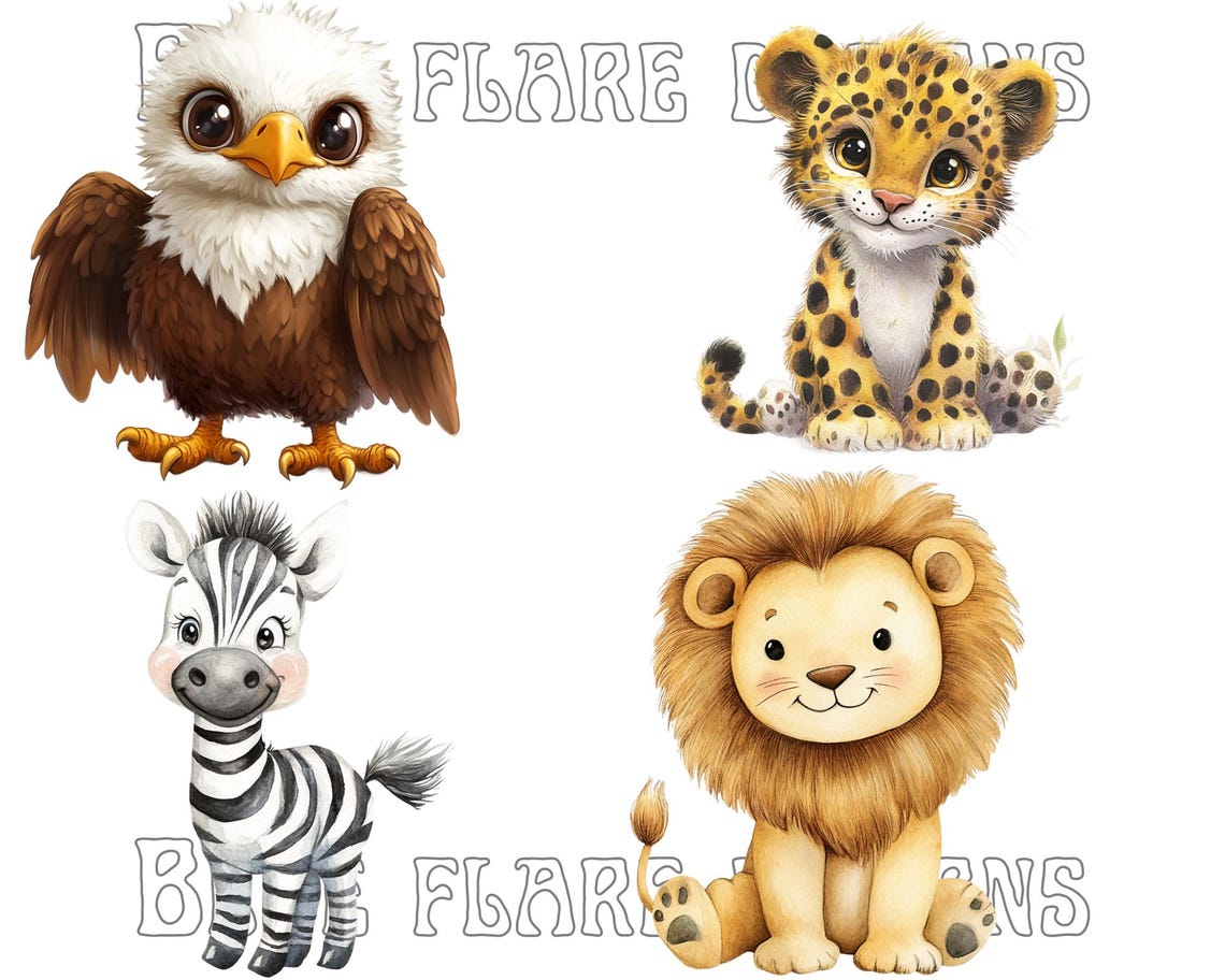 12 Safari Animals Clipart, Lion, Giraffe, Nursery Art, Jungle Animals ...