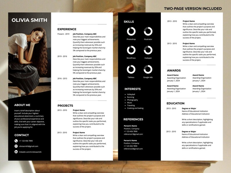 Modern Minimalist Resume Template 001 - Etsy