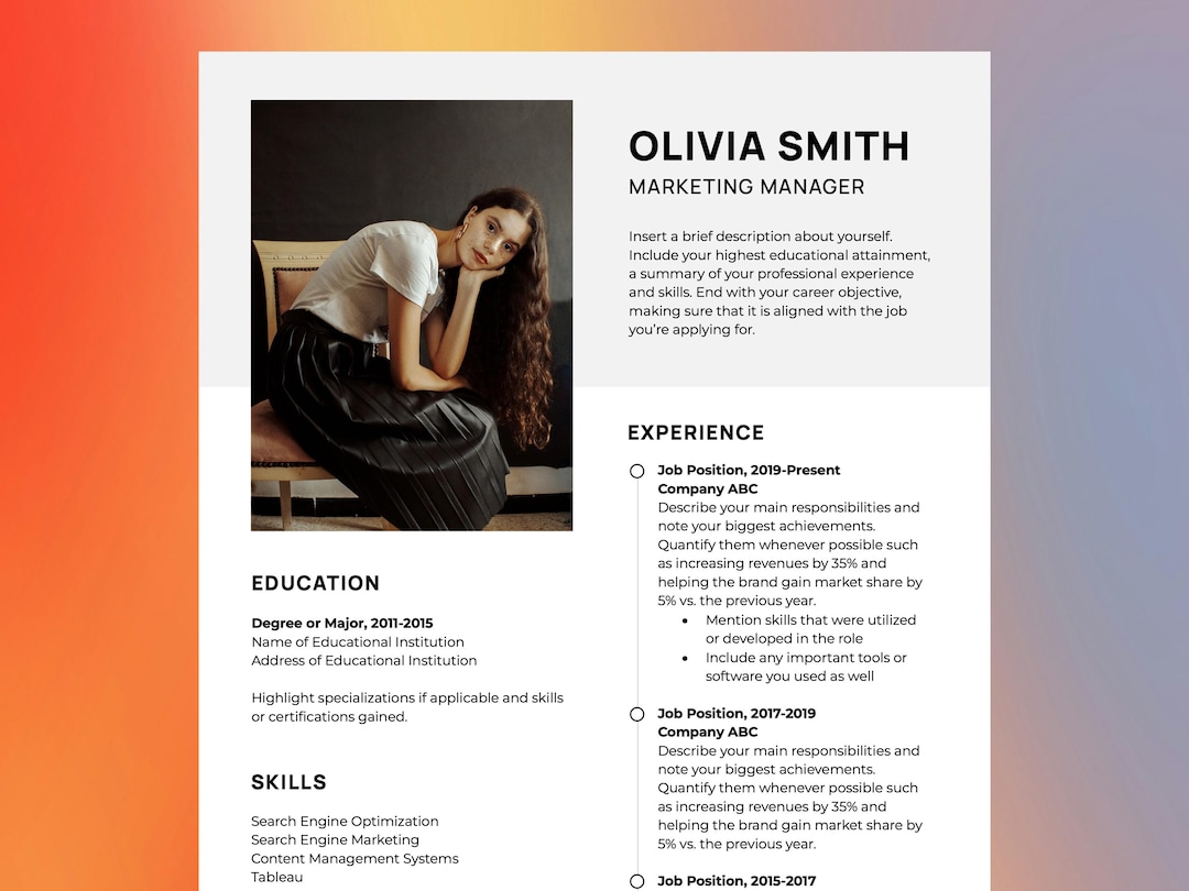 Modern Minimalist Resume Template 002 - Etsy