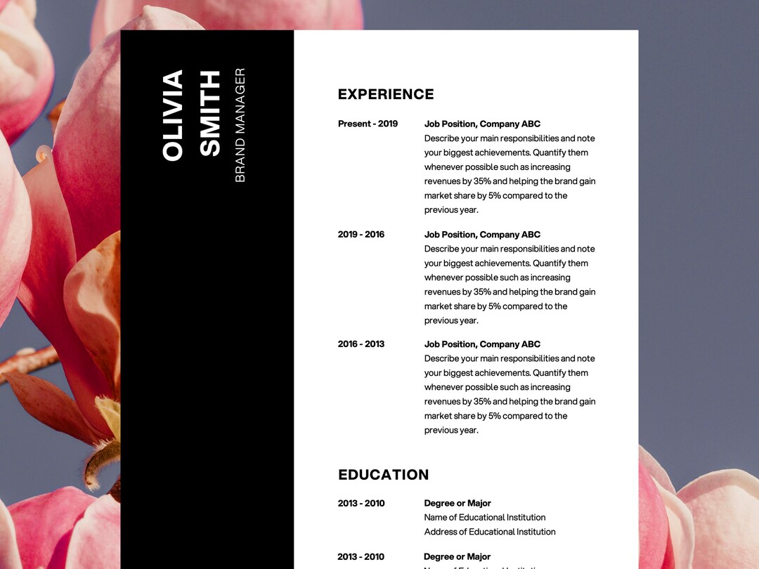 Modern Minimalist Resume Template 003 - Etsy