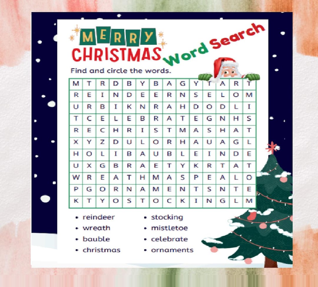 Christmas Word Search Digital Download for Children, Holiday Activities ...