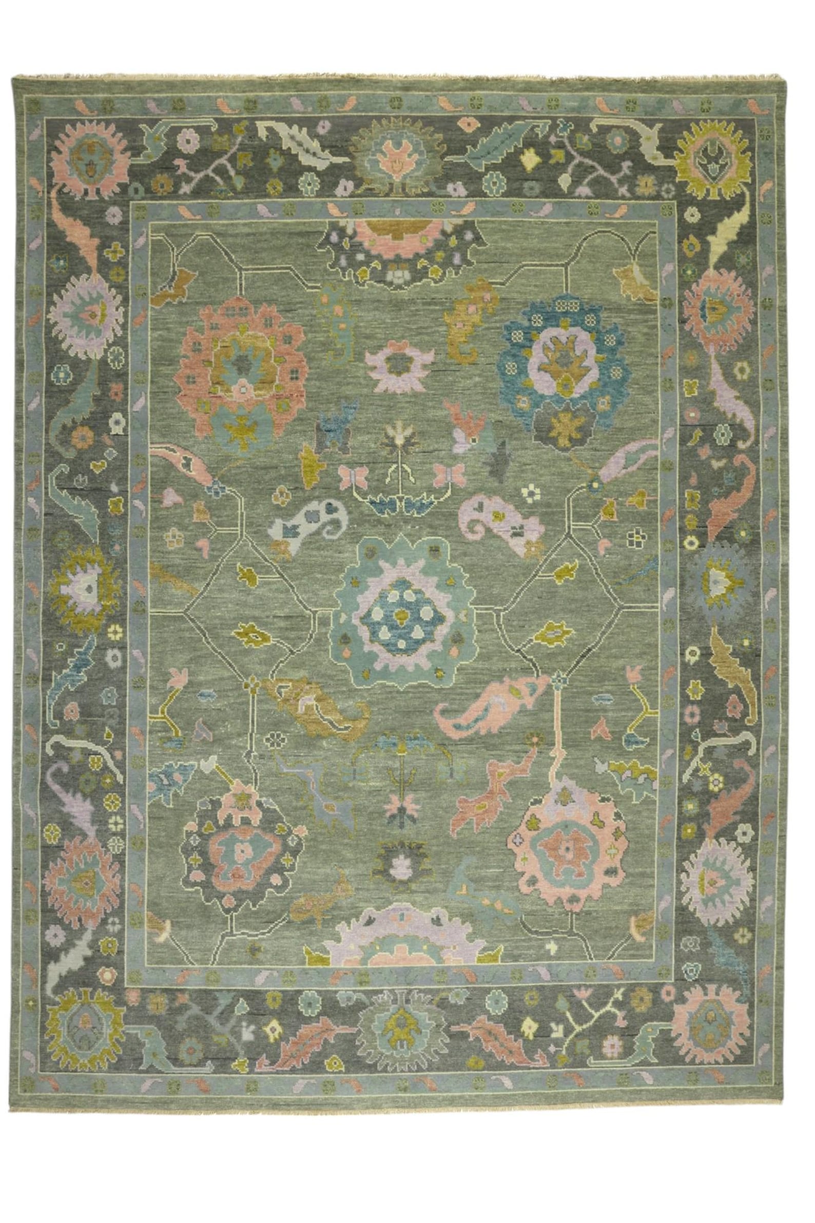 Dusty Sage Green Wool Rug: Hand-knotted Turkish Oushak Design - Etsy