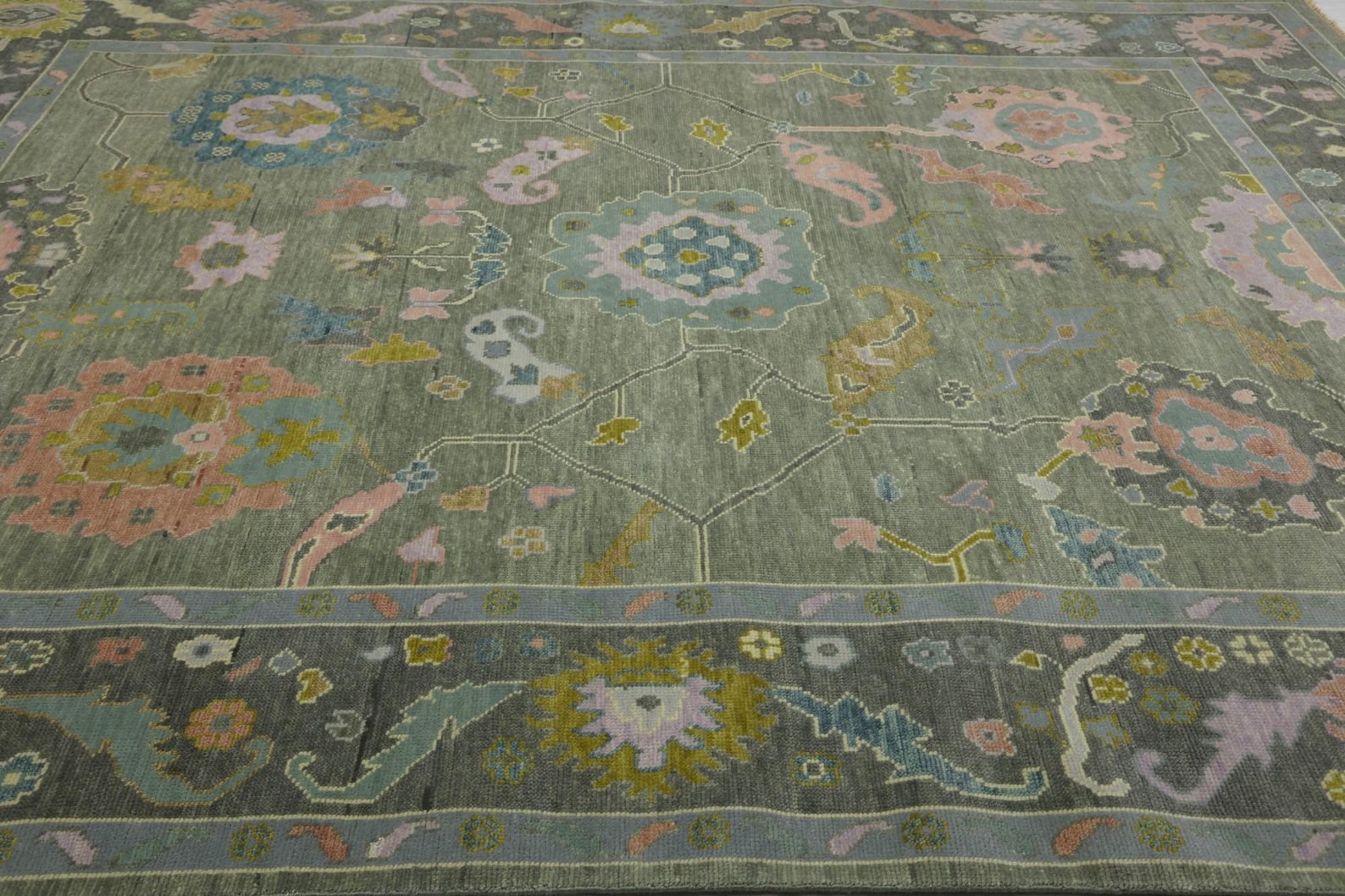 Dusty Sage Green Wool Rug: Hand-knotted Turkish Oushak Design - Etsy