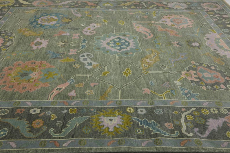 Dusty Sage Green Wool Rug: Hand-knotted Turkish Oushak Design - Etsy