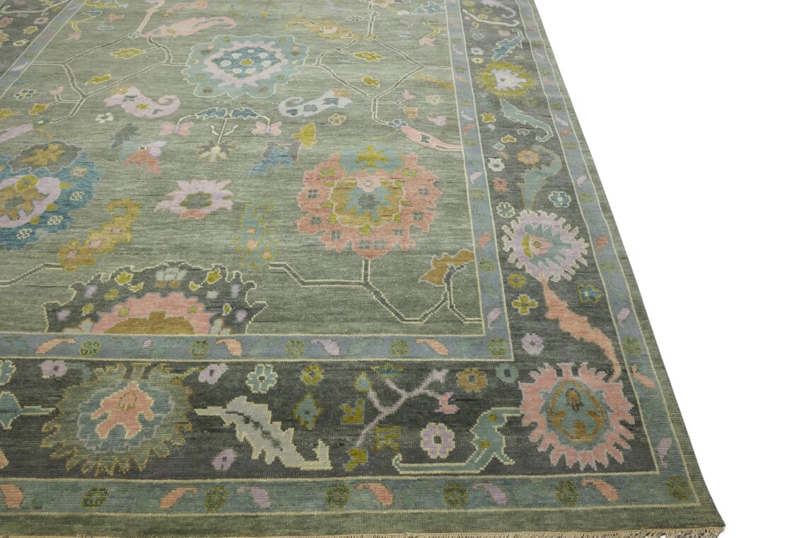 Dusty Sage Green Wool Rug: Hand-knotted Turkish Oushak Design - Etsy