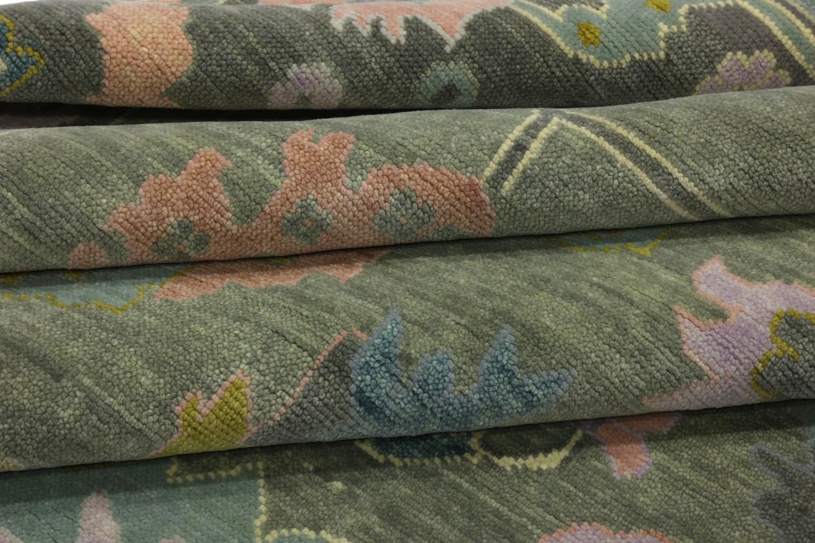 Dusty Sage Green Wool Rug: Hand-knotted Turkish Oushak Design - Etsy