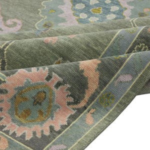 Dusty Sage Green Wool Rug: Hand-knotted Turkish Oushak Design - Etsy