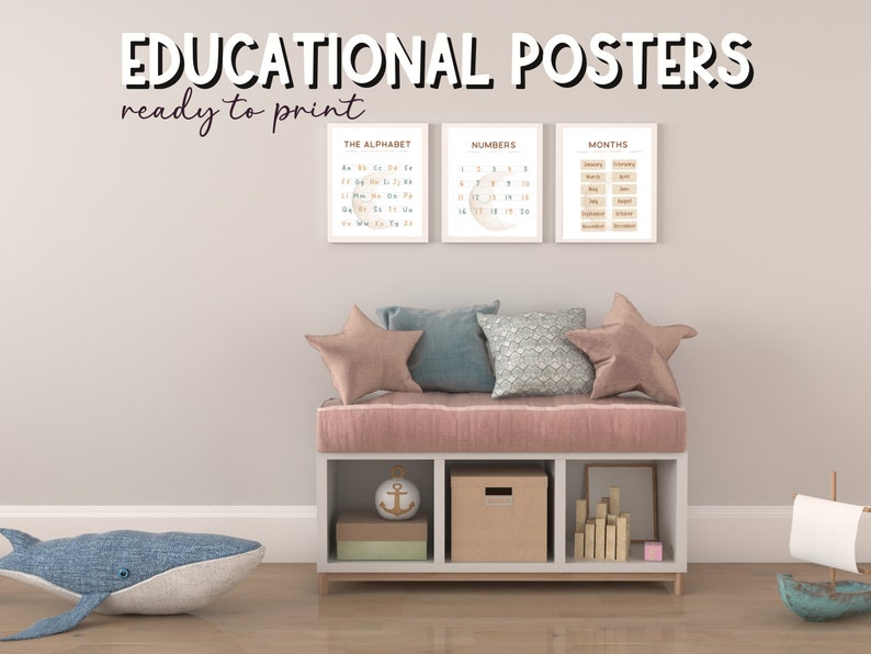 Set of 4 Educational Posters, Montessori Classroom Boho Decor, Neutral ...