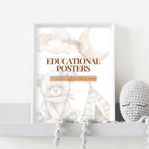 Set of 4 Educational Posters, Montessori Classroom Boho Decor, Neutral ...