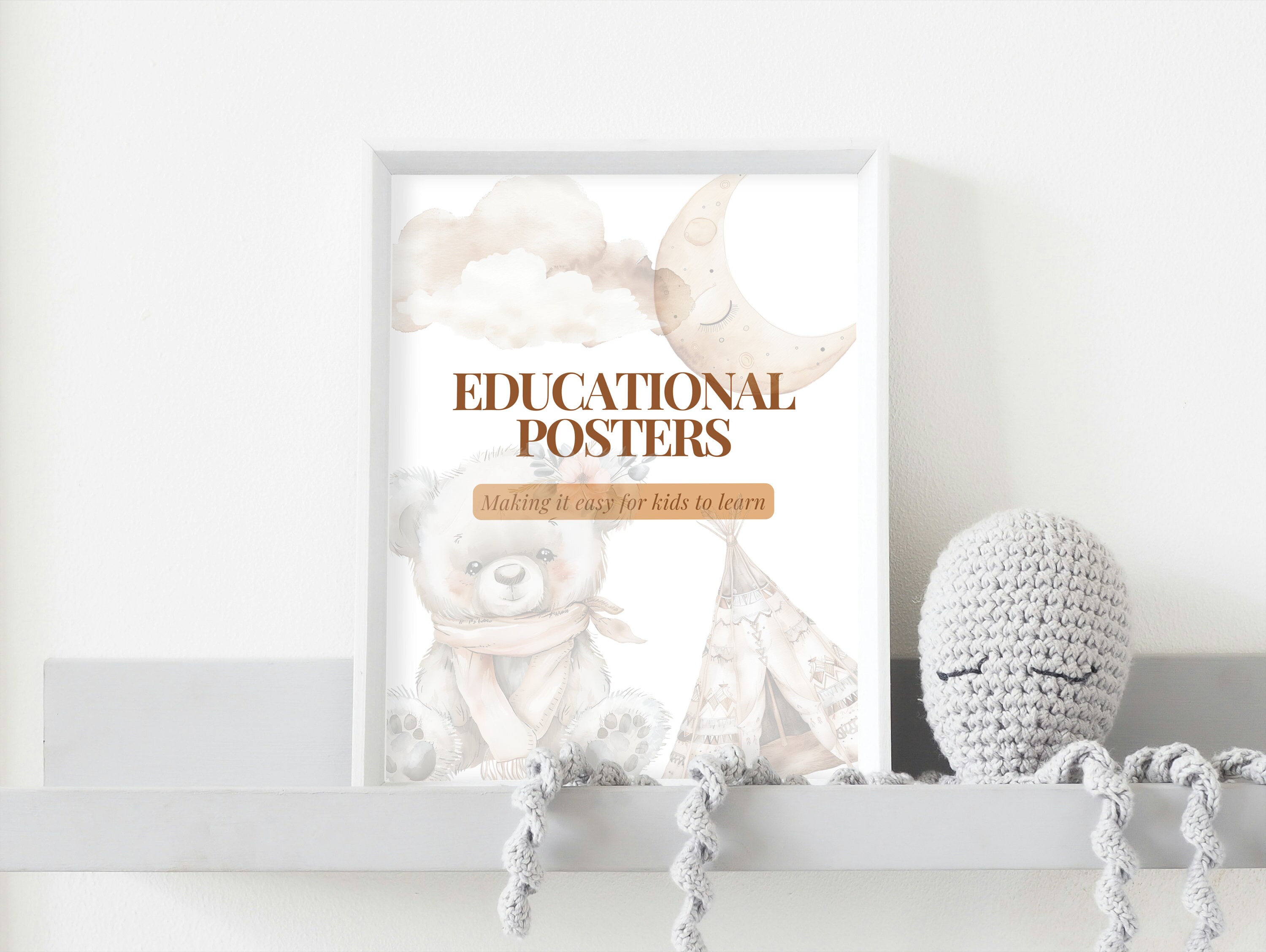 Set of 4 Educational Posters, Montessori Classroom Boho Decor, Neutral ...