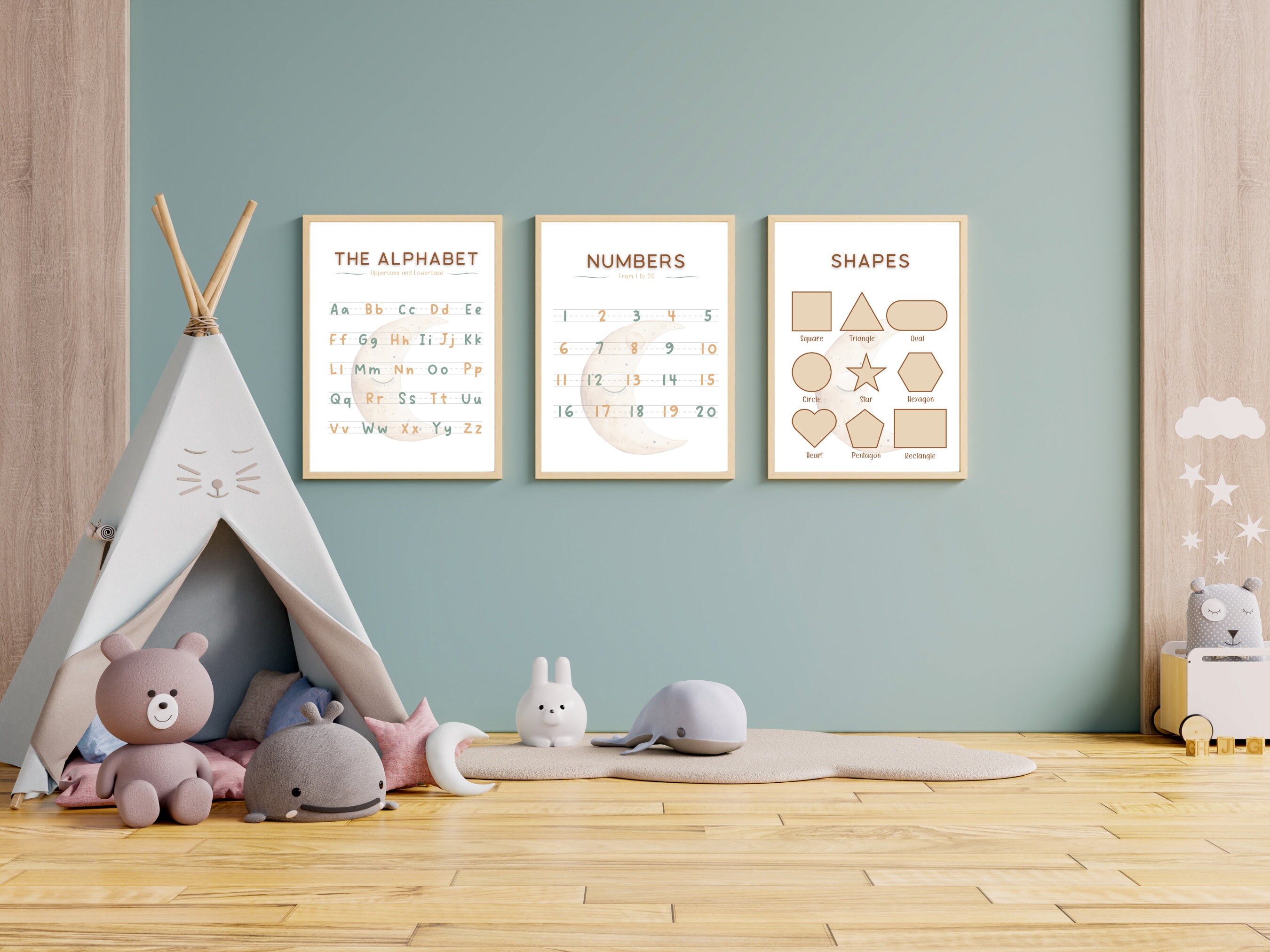 Set of 4 Educational Posters, Montessori Classroom Boho Decor, Neutral ...