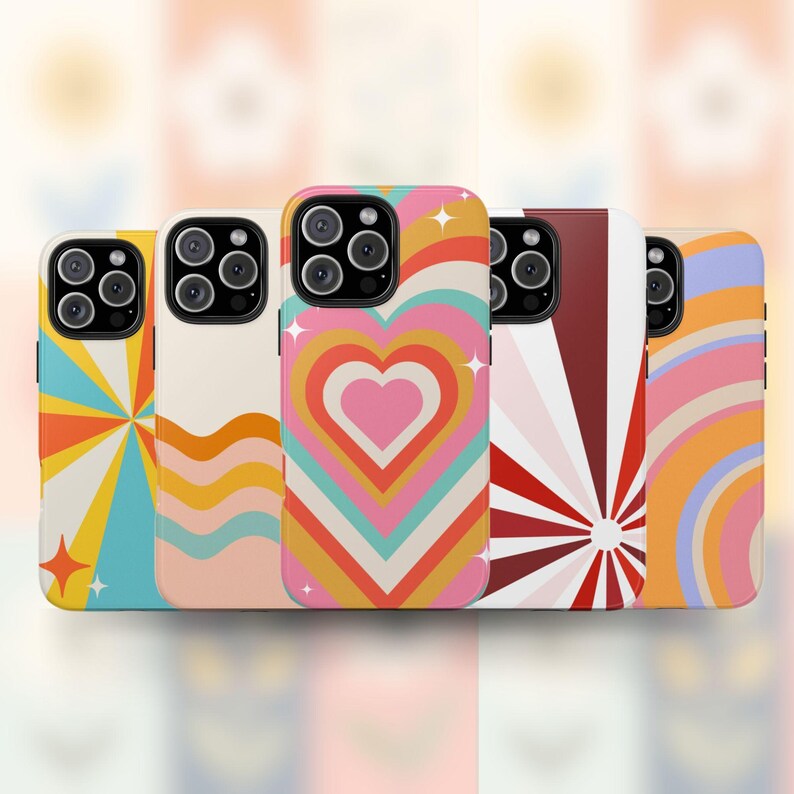 70s Phone Case, Retro Starbursts, Hearts, Rainbow Arches - Etsy