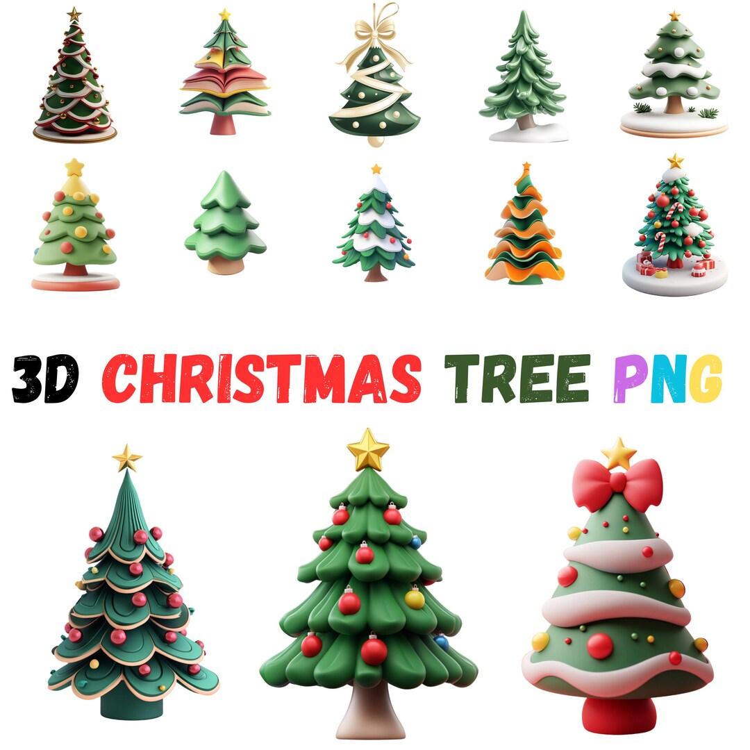 3D Christmas Tree Clipart Bundle, Detailed PNG Art (digital Download ...