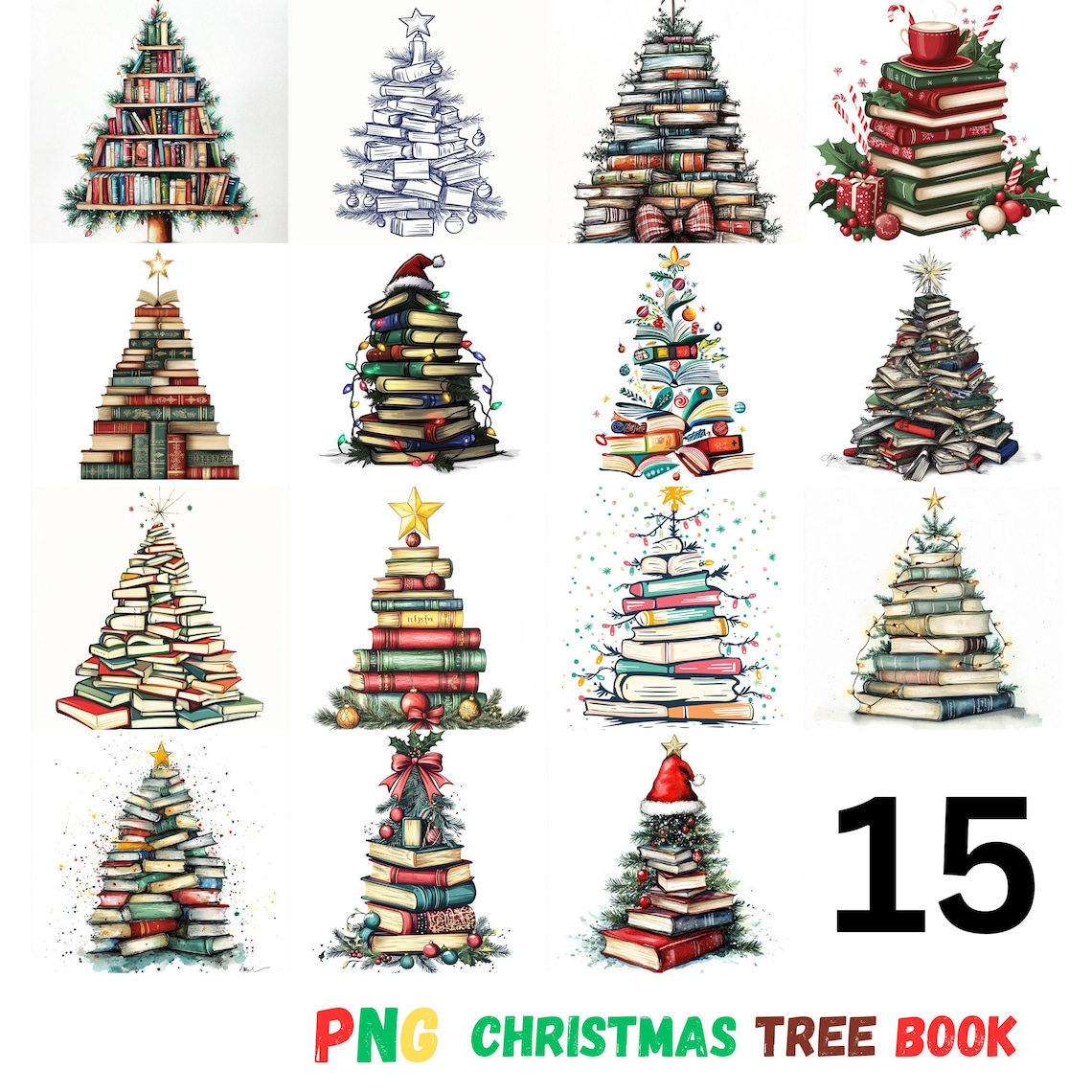 Christmas Tree Book PNG Bundle (digital Download) - Etsy