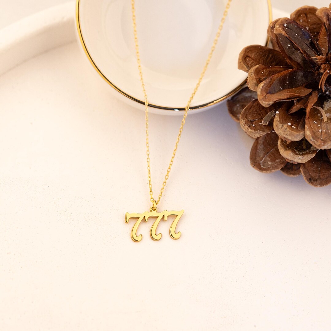 Gold Lucky Number Necklace - 777 Number Pendant - Lucky Date Number ...