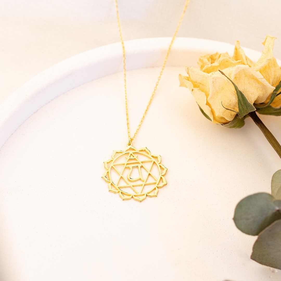 14K Gold Heart Chakra Necklace - Silver Anahata Necklace - Spiritual ...
