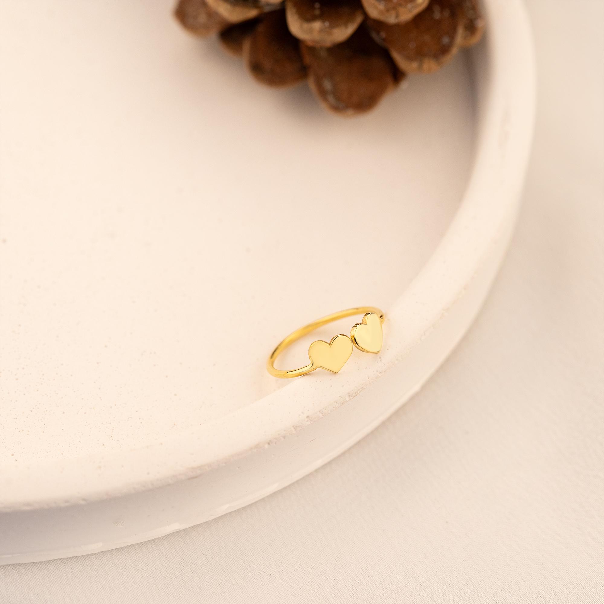 Two Heart Ring: 14K Gold Plated Sterling Silver Adjustable Love Ring - Etsy