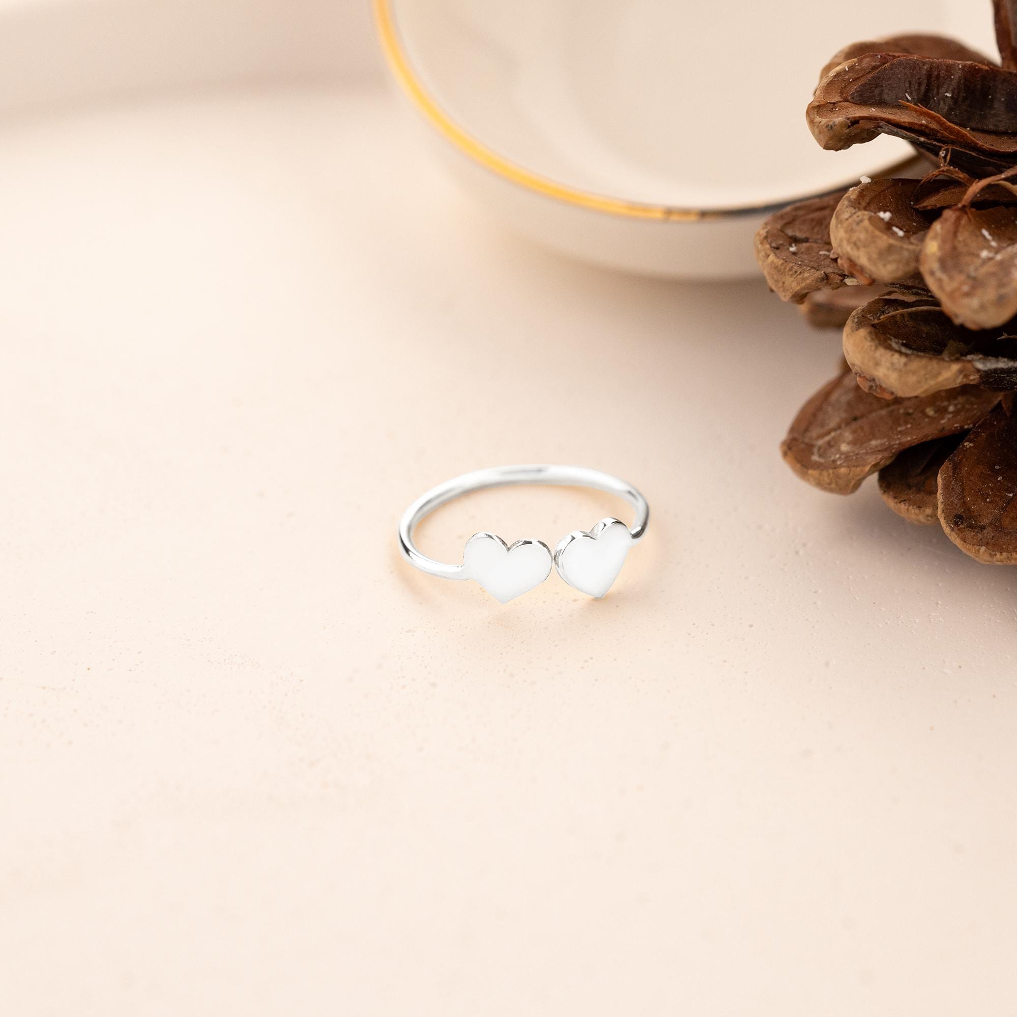 Two Heart Ring: 14K Gold Plated Sterling Silver Adjustable Love Ring - Etsy