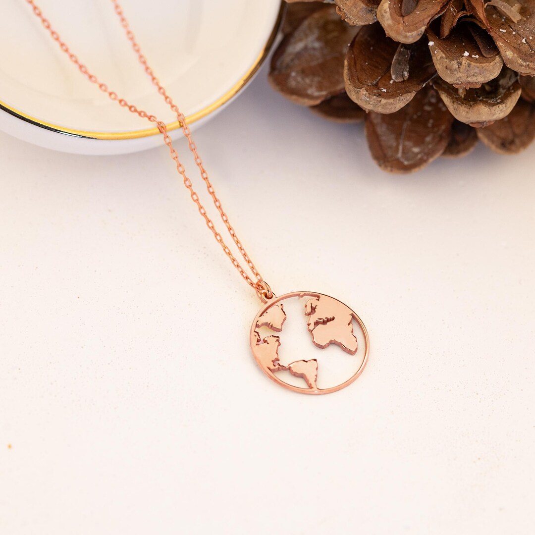 Gold Earth Necklace - Silver World Map Jewelry - Mother Gift - Gift for ...