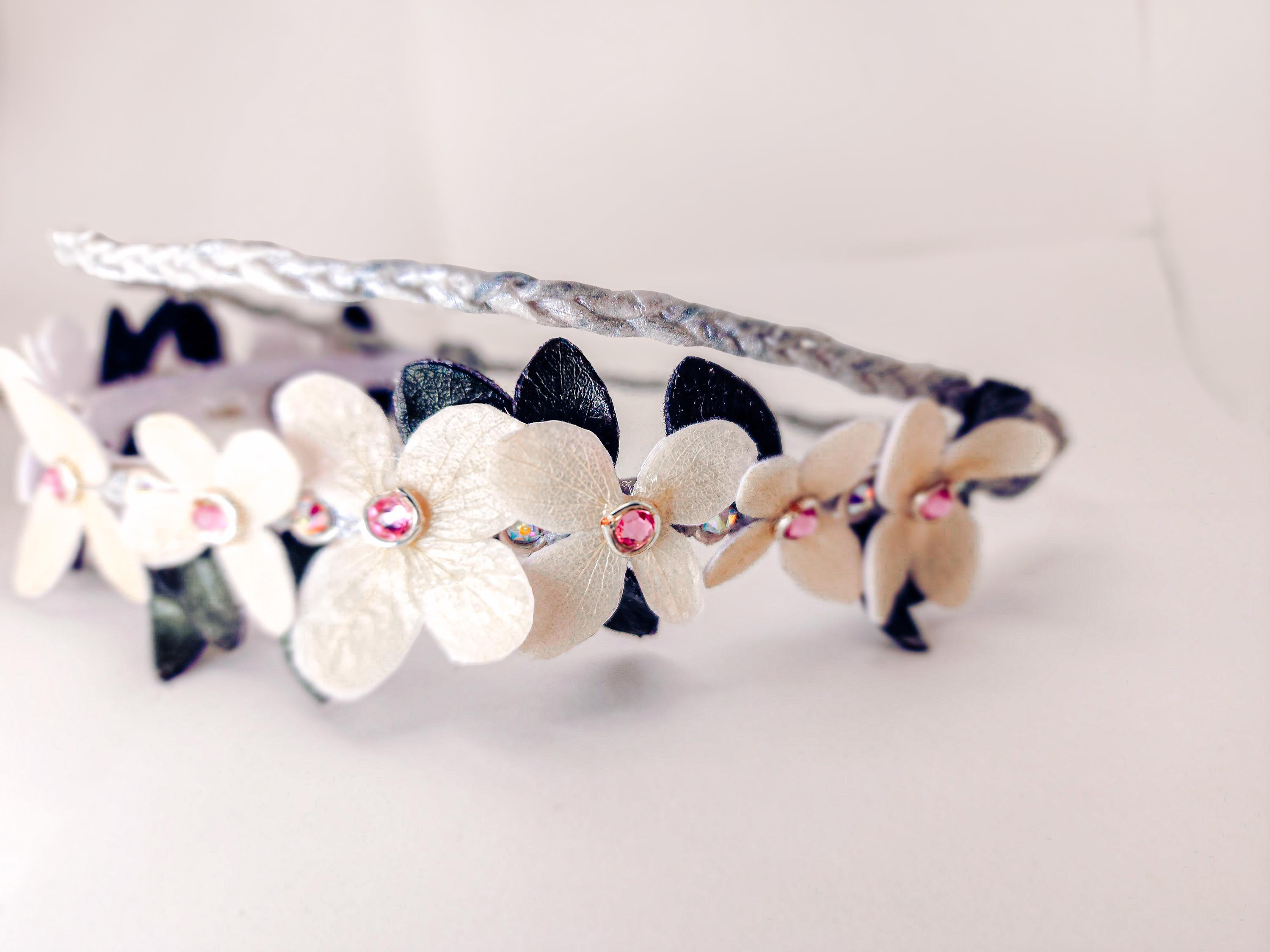 Silver Braided Wedding Halo With Real Delicately Preserved Flowers and ...