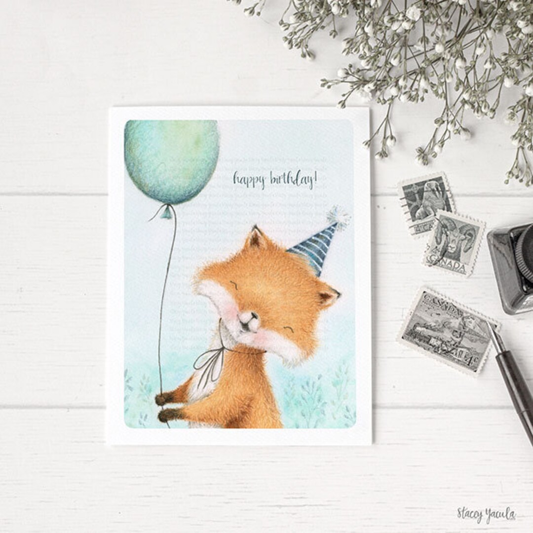 Fox Greeting Card Fox Birthday Card Birthday Card - Etsy