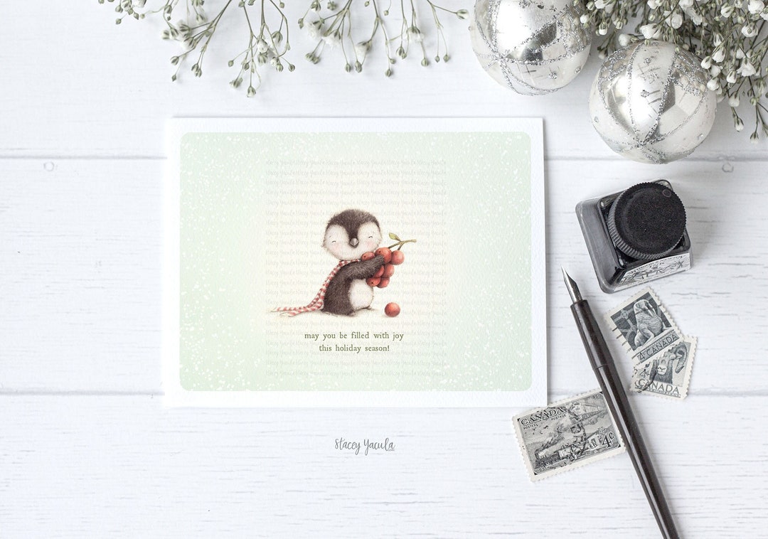 Penguin Christmas Card Set, Penguin Holiday Card Set, Animal Holiday ...