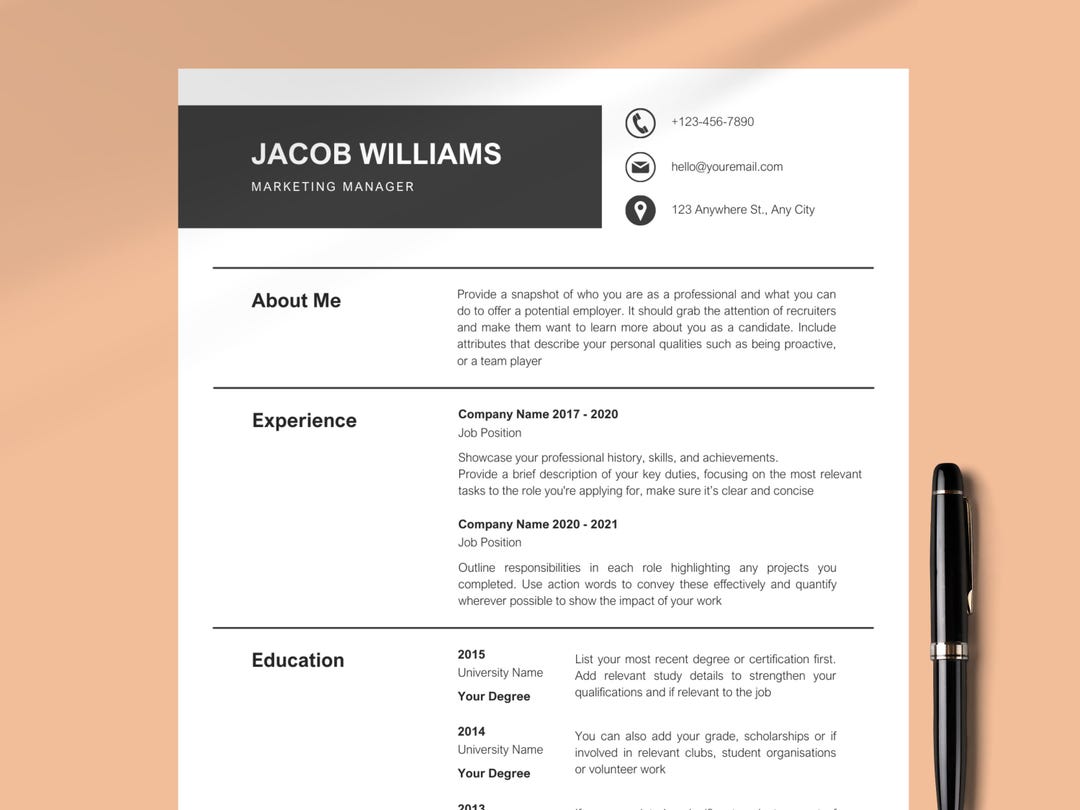 Clean Professional Resume Template for Microsoft Word CV Template Cover ...