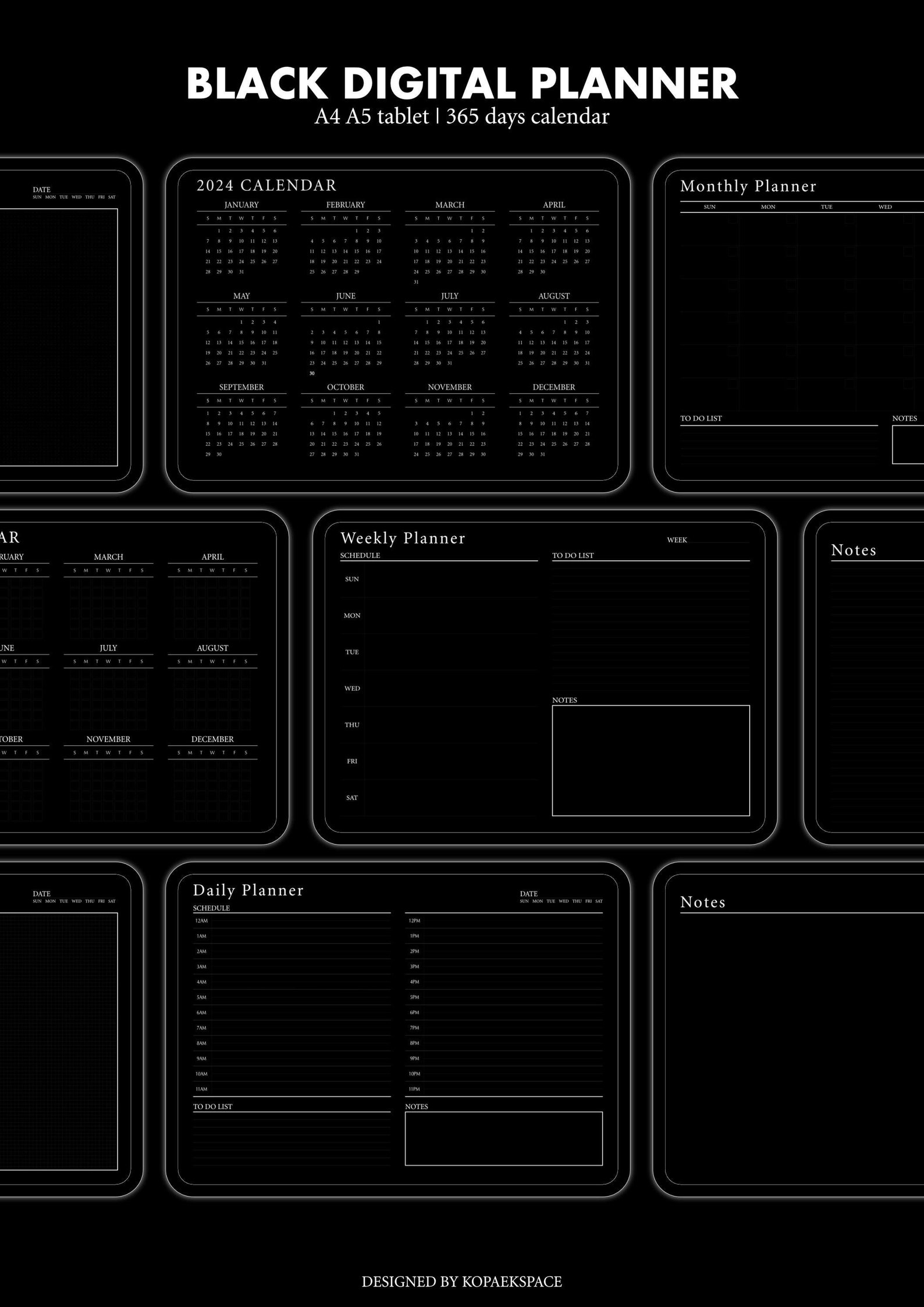 Black Digital Planner - Etsy