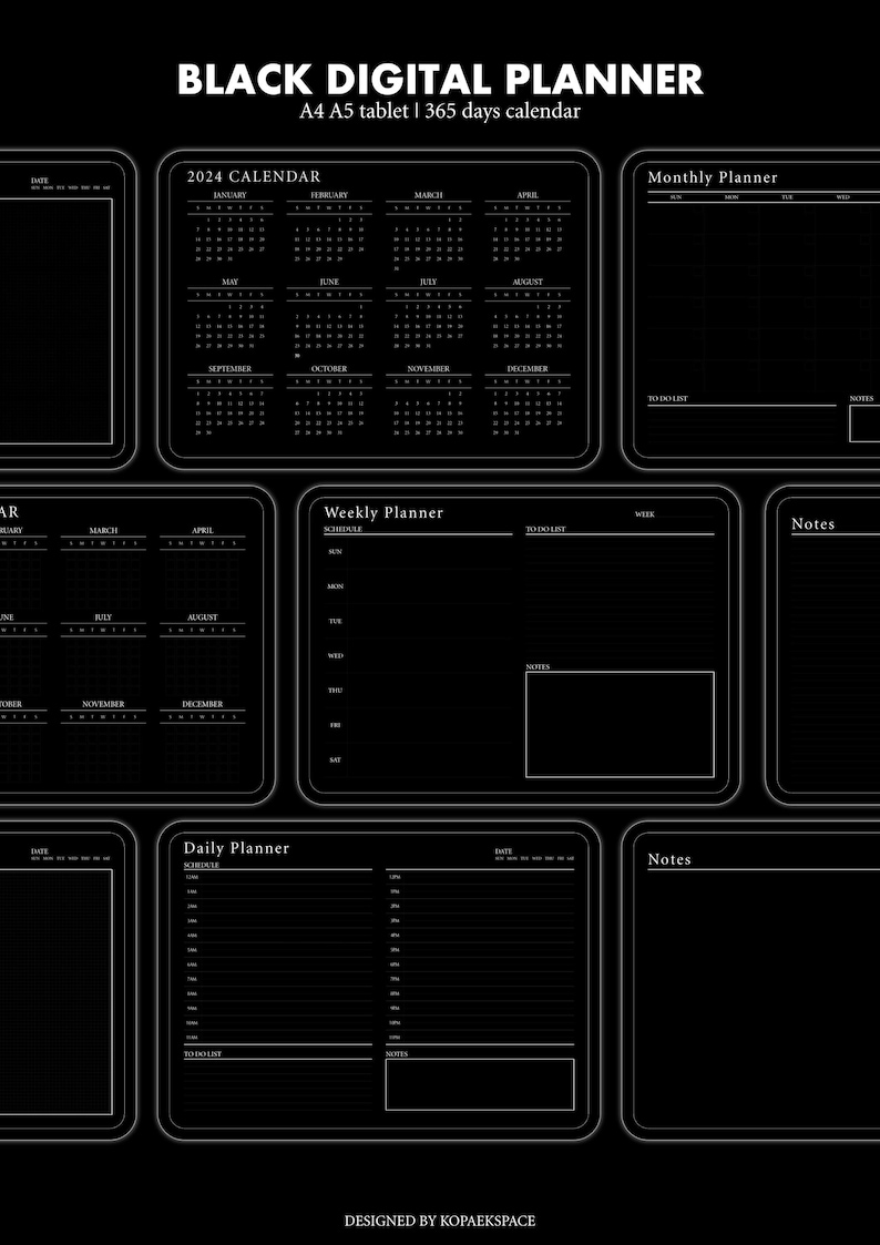 Black Digital Planner - Etsy