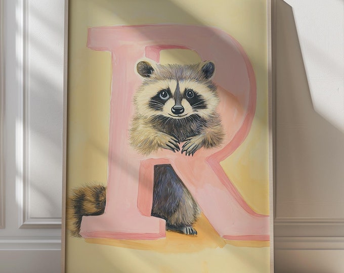Children Art Print. R is for Raccoon. 8X10 PRINT. Nursery Art Home ...