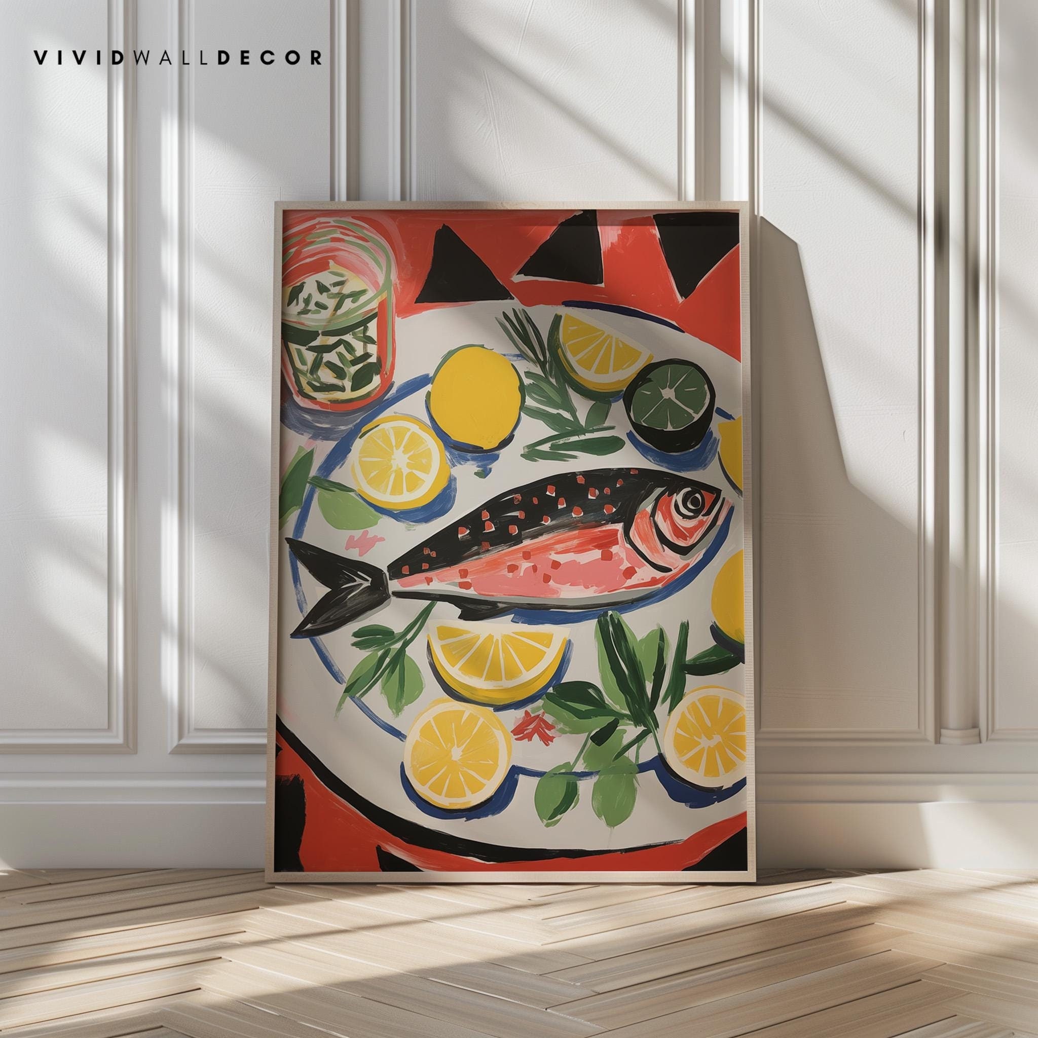 Kitchen Art Print Bold Fish and Citrus Wall Art Modern Food Art Vibrant ...