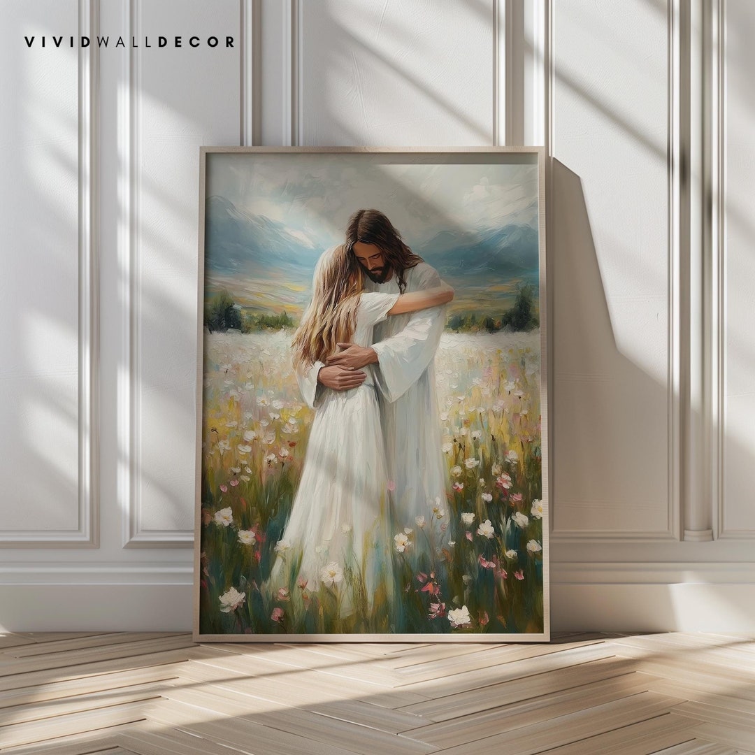 Jesus Hugging Girl Print Modern Christian Art Bible Verse Art Picture ...