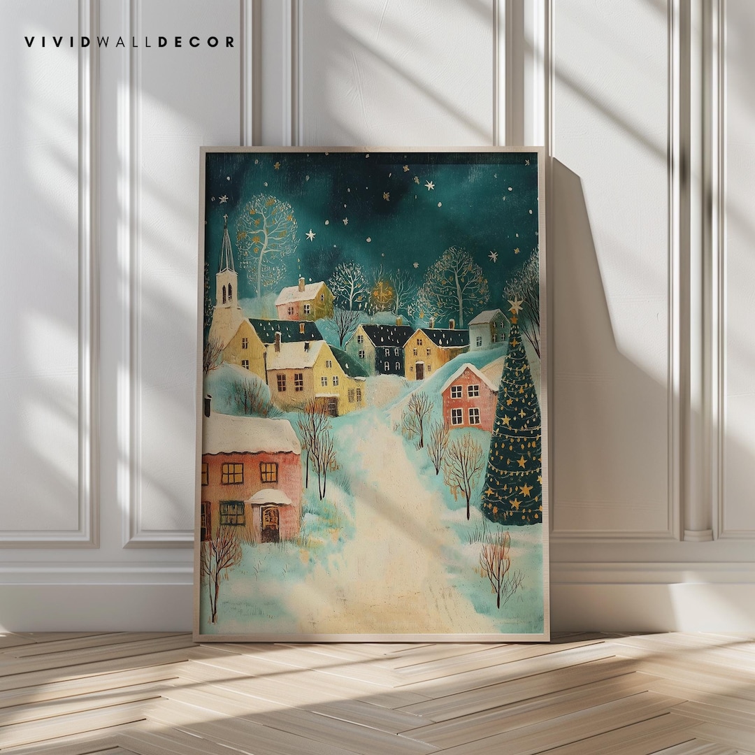 Whimsical Winter Wonderland Art Christmas Village Scene Snowy Holiday ...