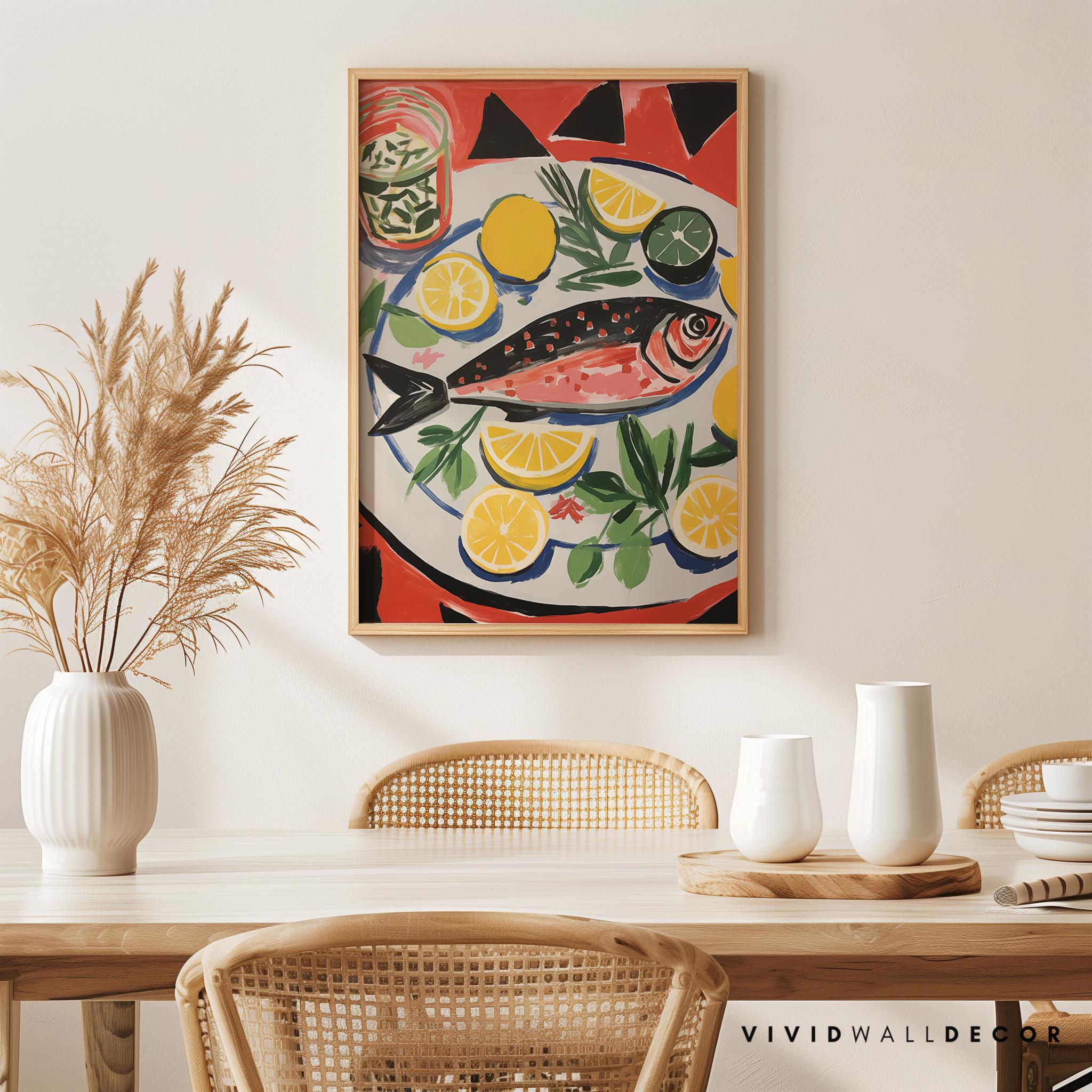 Kitchen Art Print Bold Fish and Citrus Wall Art Modern Food Art Vibrant ...