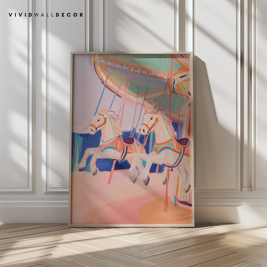 Carousel Art Print Whimsical Carousel Horses Pastel Fairground Decor ...