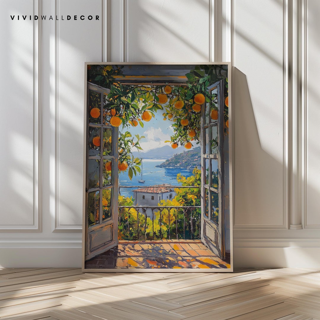 Seaside Haven Wall Art Mediterranean Coastal Balcony View Vibrant Ocean ...