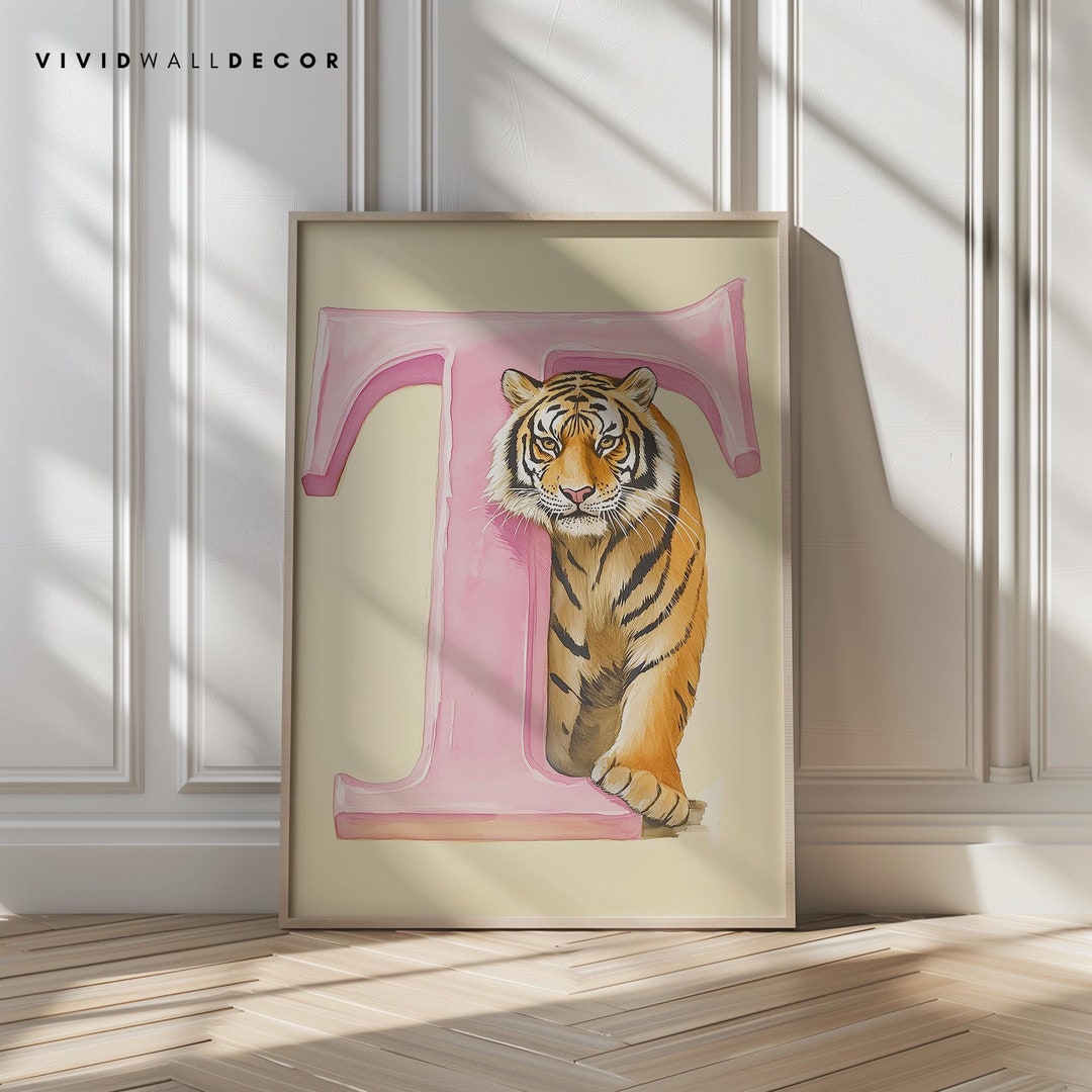 T is for Tiger - Alphabet Nursery Wall Art Cute Animal Letter Print for ...