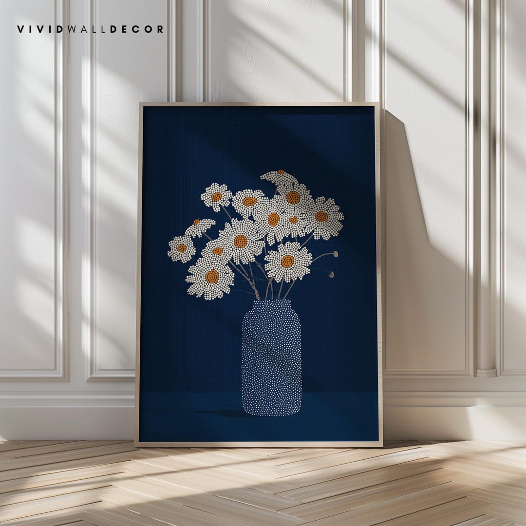 Daisy Wall Art Printable Blue Botanical Poster Modern Flower Art ...