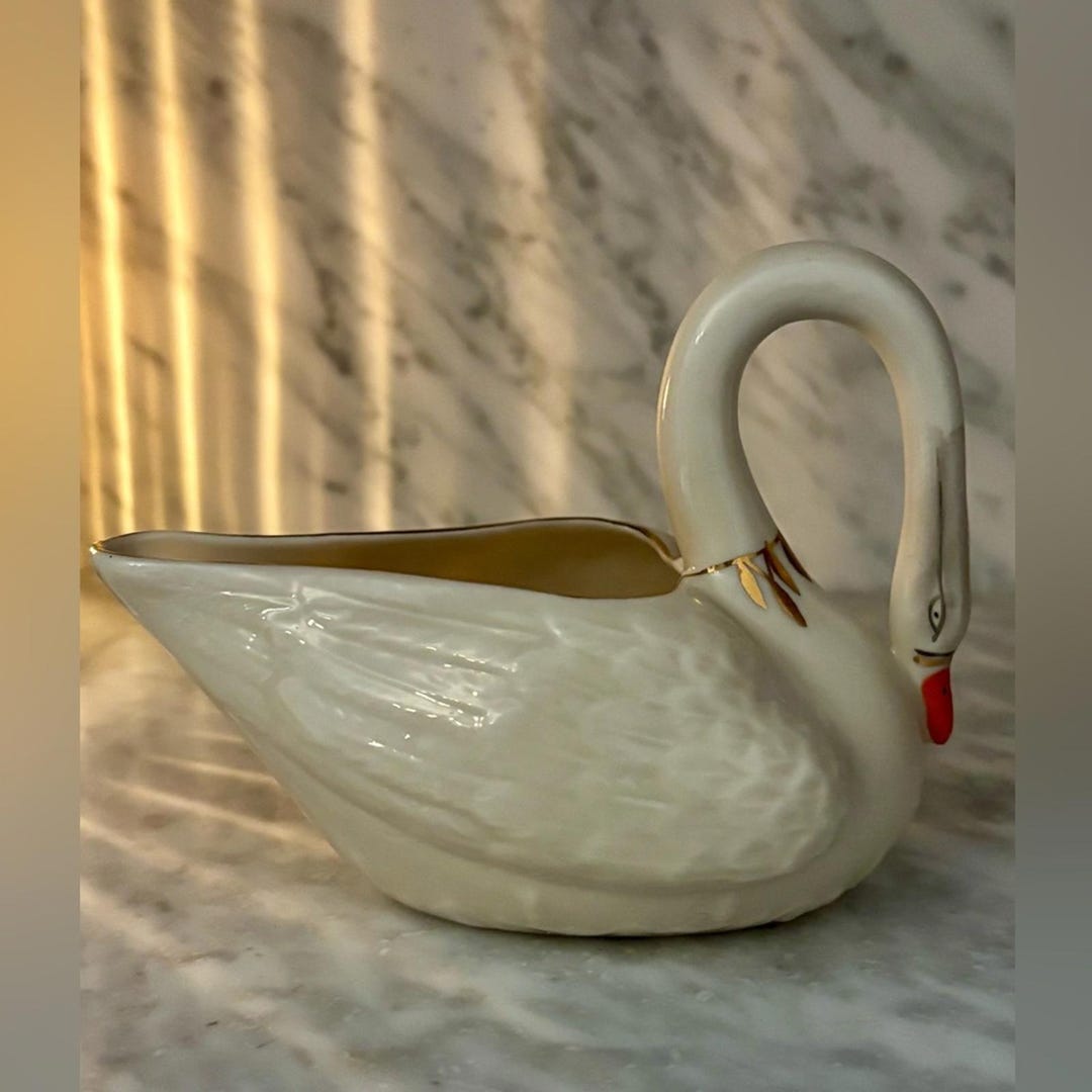 Vintage Belleek Swan Shaped Creamer/trinket Dish - Etsy