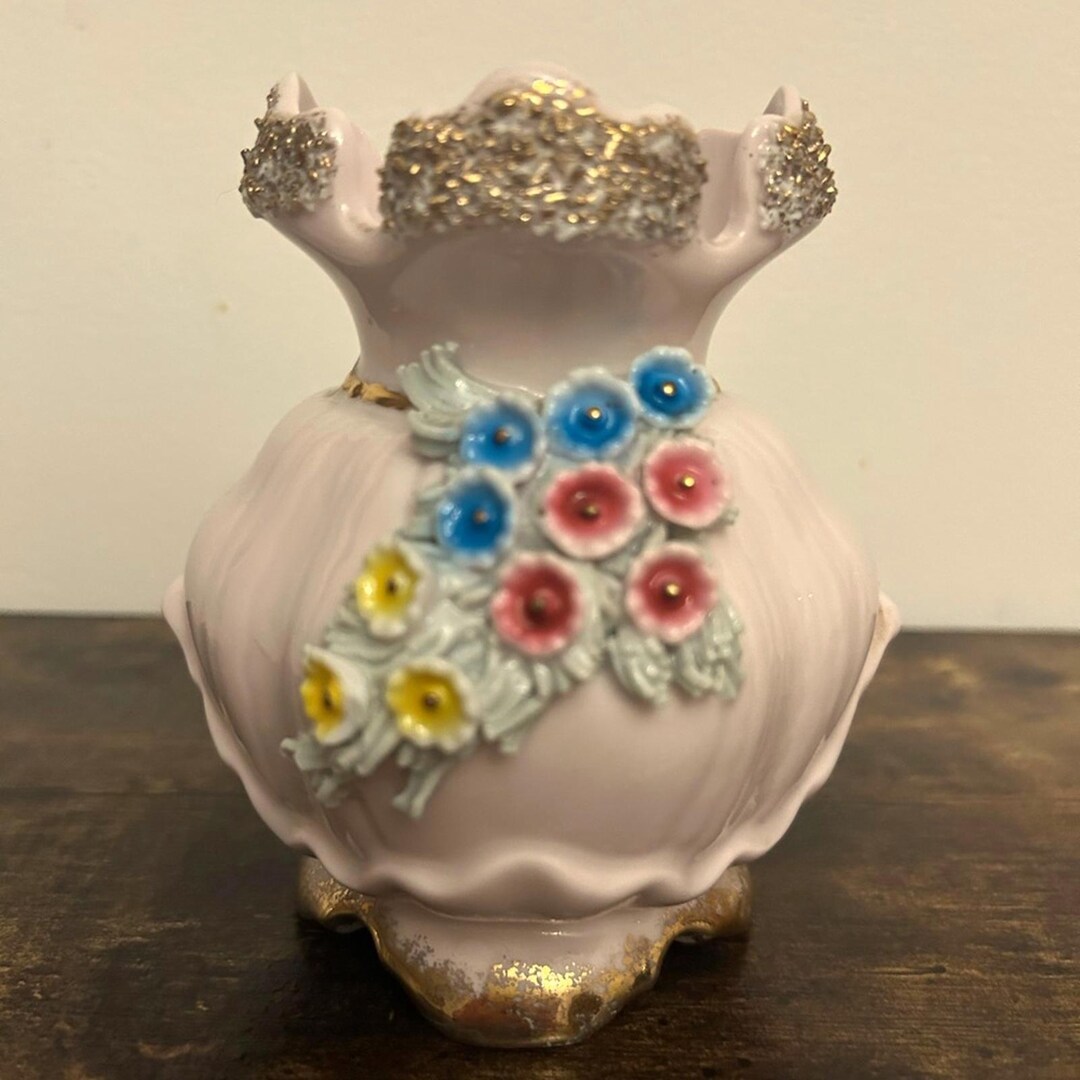 Vintage Lefton Pink Flower Vase - Etsy