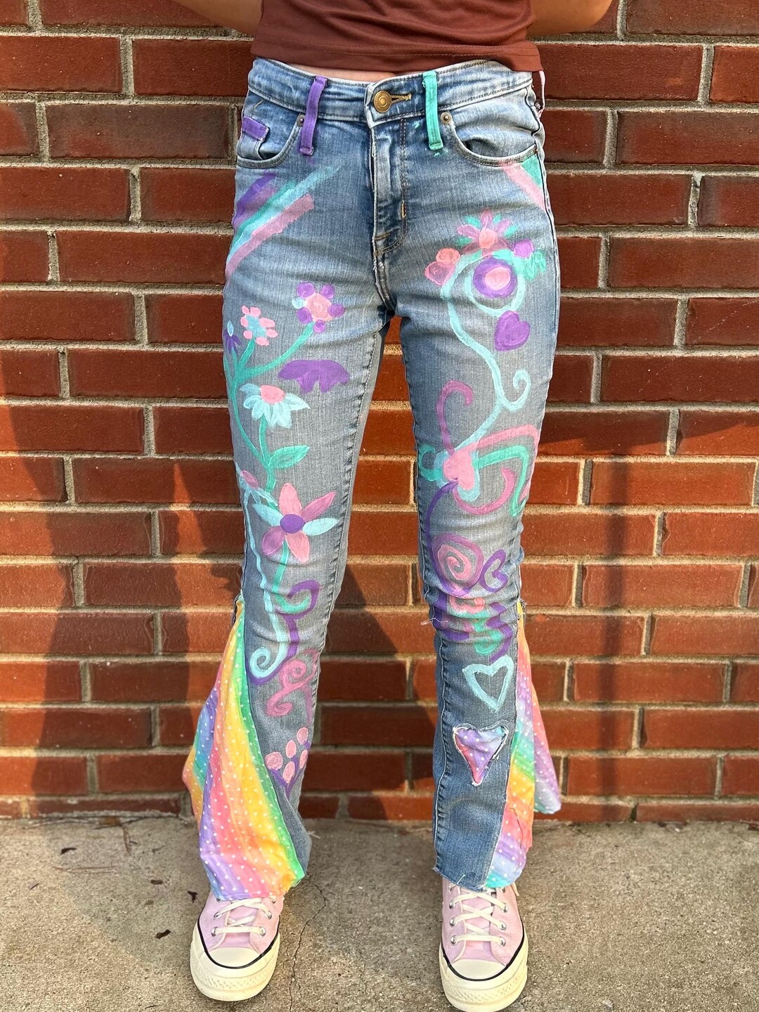 Colorful Bell Bottomed Doodle Jeans - Etsy