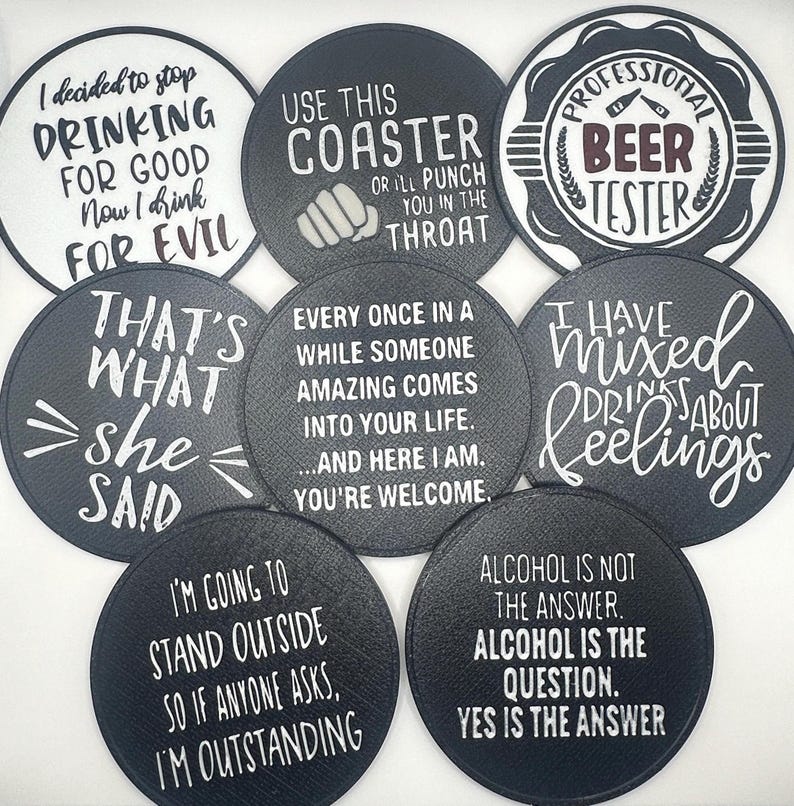 Funny Drinking 3D Printed Coasters Make a Set - Etsy