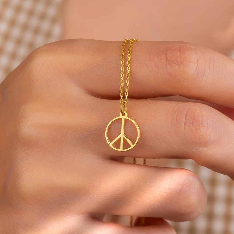 Gold Peace Necklace Charm - Etsy