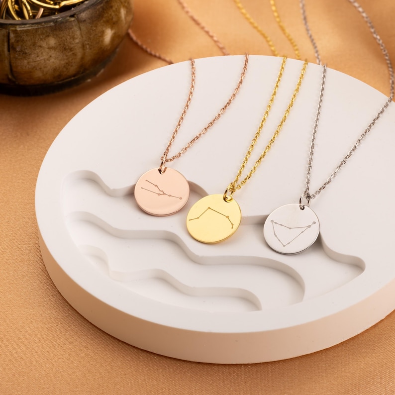 Gold Constellation Necklace, Personalized Star Sign Disc Pendant ...