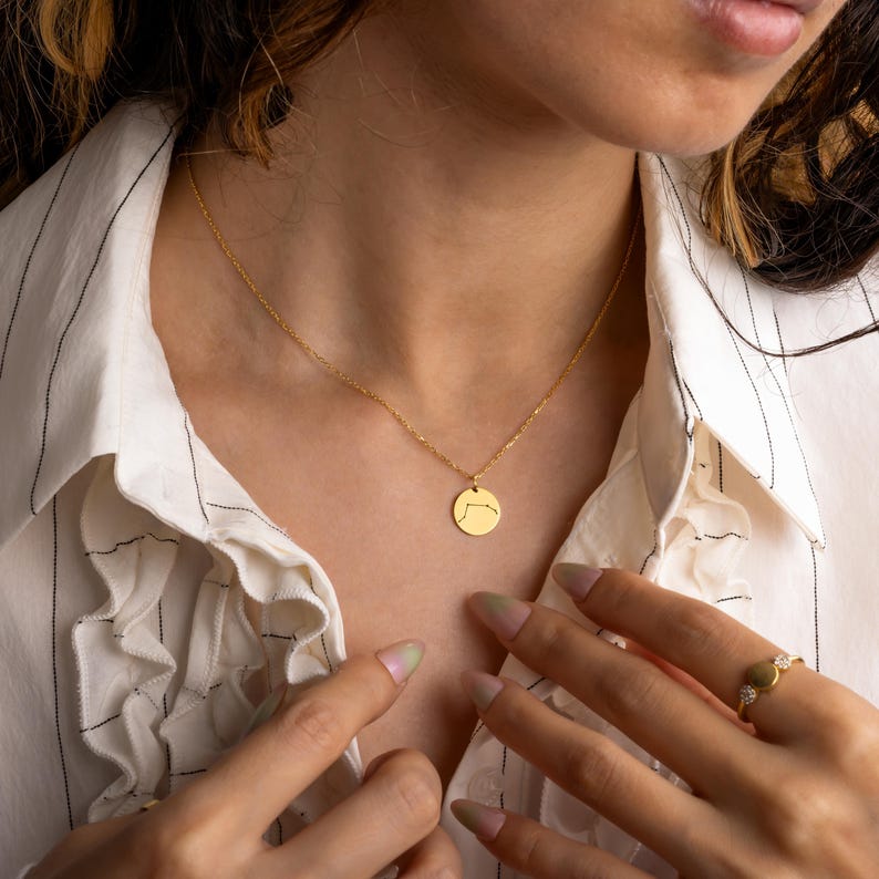 Gold Constellation Necklace, Personalized Star Sign Disc Pendant ...