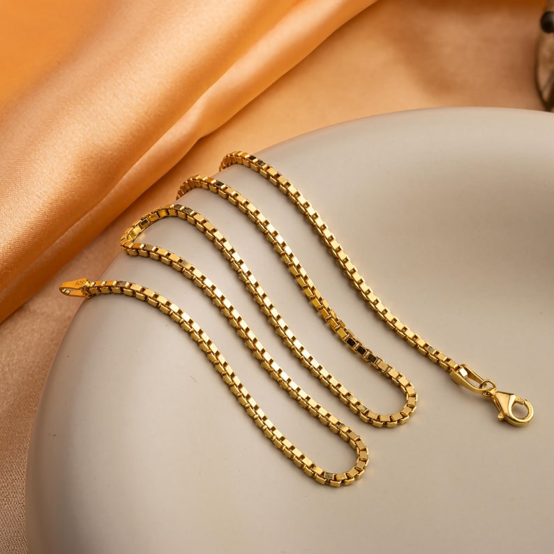 14K Gold Heavy Box Chain Necklace, Thick Square Venetian Chain, Chunky ...