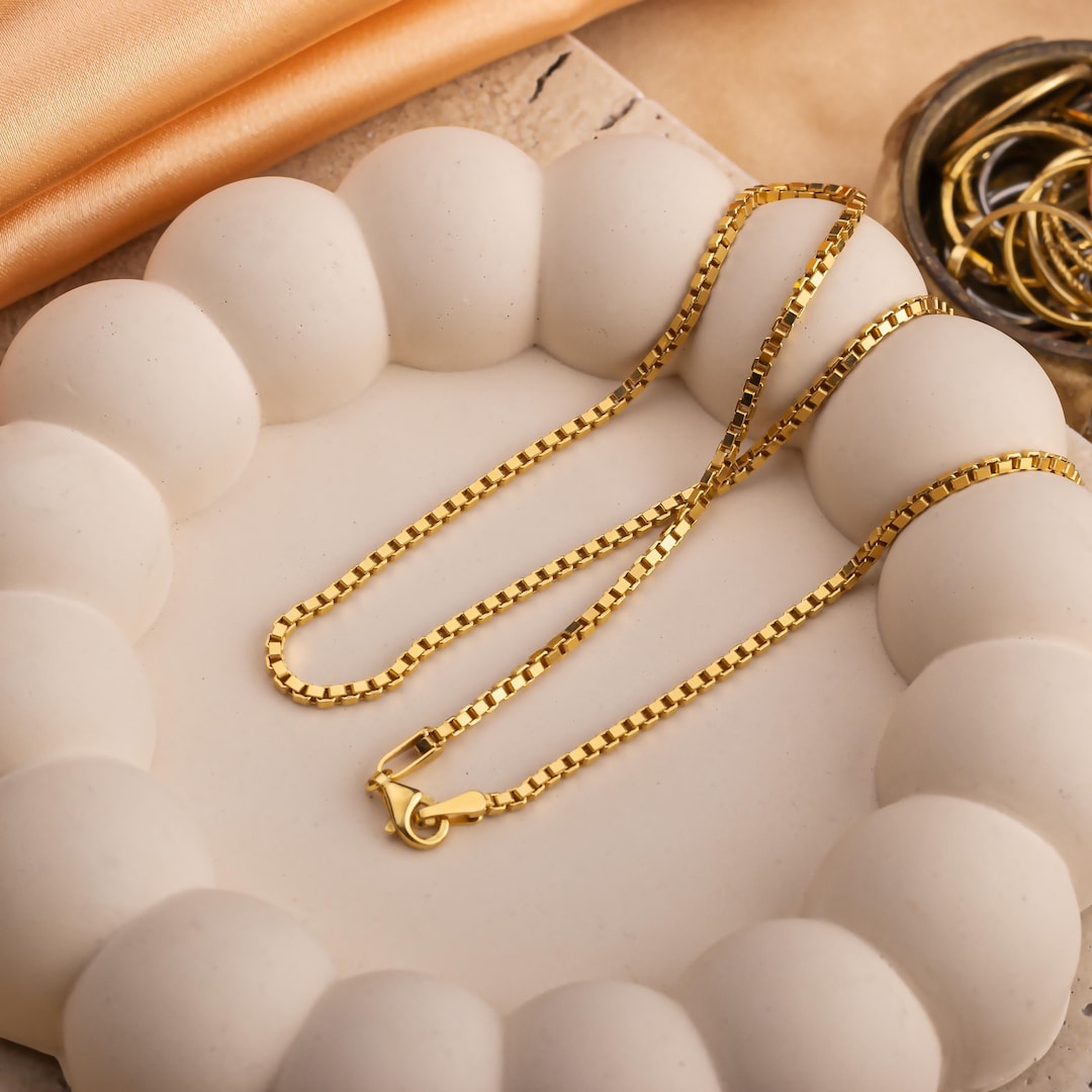 14K Gold Heavy Box Chain Necklace, Thick Square Venetian Chain, Chunky ...